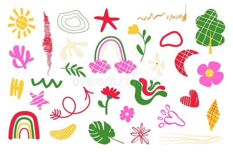 Set Abstract Hand Drawn Elements, Shapes Stock Vector - Illustration of ...