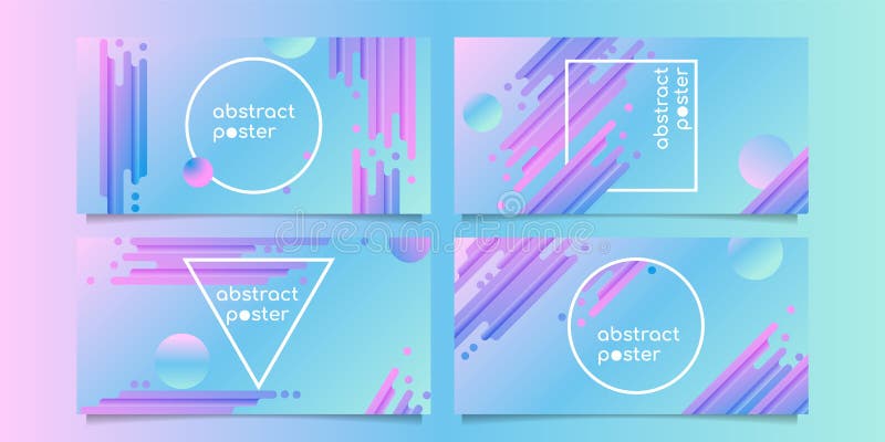Set of Abstract Horizontal Posters with Rounded Geometric Shapes and ...