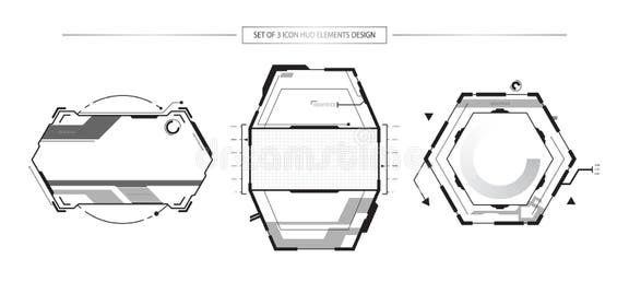 Set of 3 Abstract HUD Tech Icon Elements Object Design Stock Vector ...