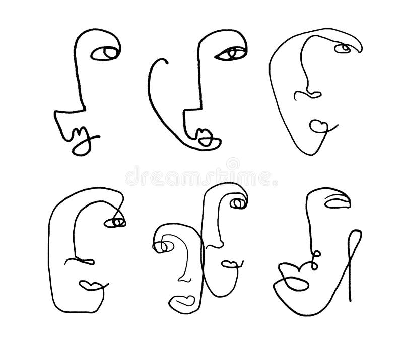 Set of Abstract Human Faces One Line Fine Art Isolated Stock Vector ...