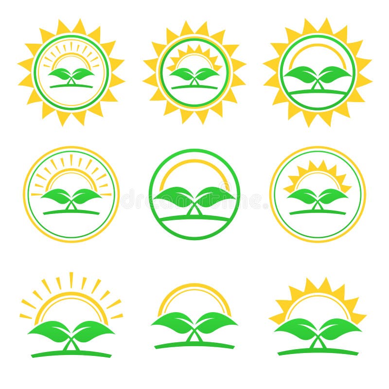 Set of Abstract Icon - Sun and Plant Logo. Stock Vector - Illustration ...