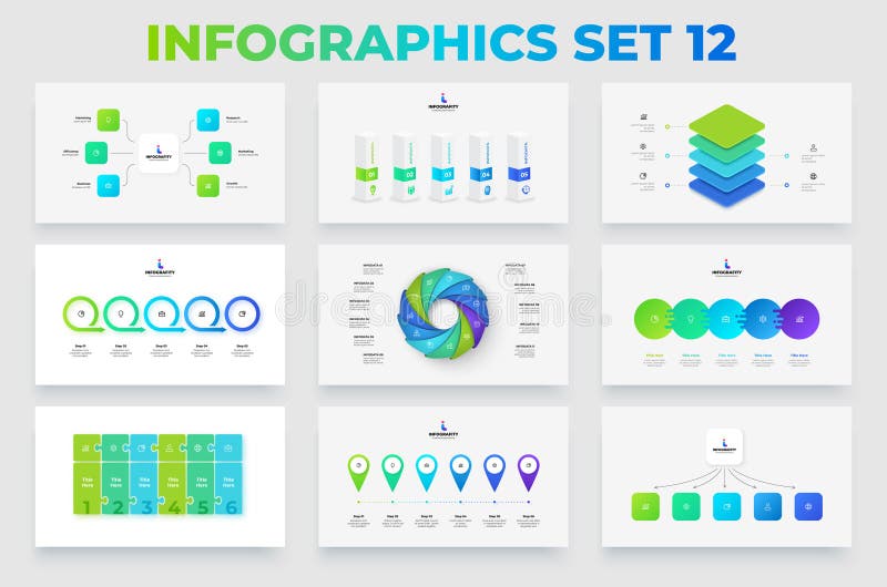 Set of Abstract Infographic Elements. Flowcharts, Cycle, Puzzle and ...