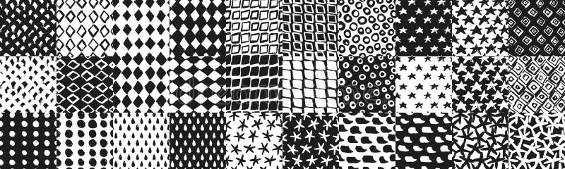 Set of Abstract Ink Shapes Seamless Patterns. Hand Drawn Grunge ...