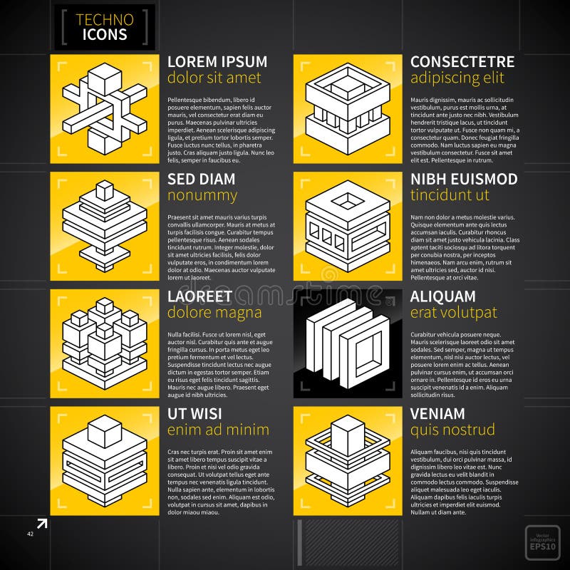 Set of 8 Abstract Isometric Icons in Techno Style. Stock Vector ...
