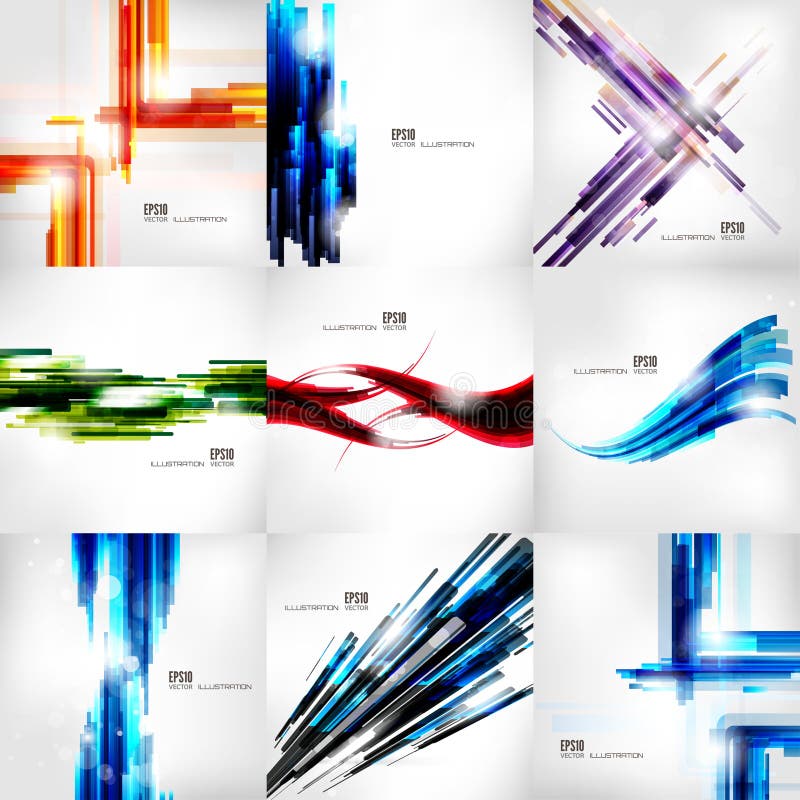 Set with Abstract Lined Banners. Digital Lines, Stripes. Stock Vector ...