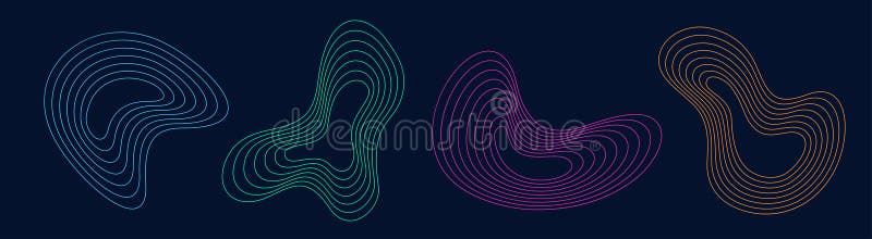 Set of 4 Abstract Liquid Geometric Shapes. Color Dynamical Forms with ...