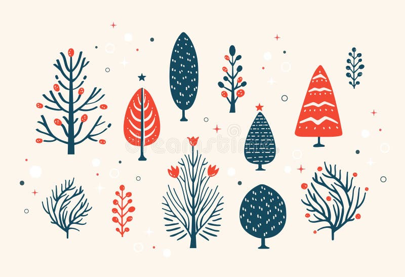 Set of Abstract Minimal Tree Elements Vector Illustration Stock Vector ...