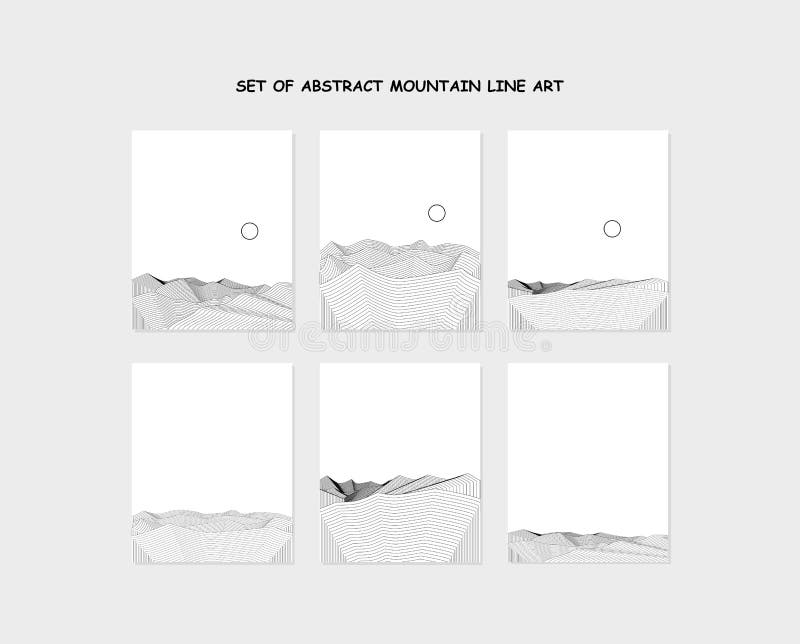 Set of Abstract Mountain Line Art Stock Vector - Illustration of sketch ...