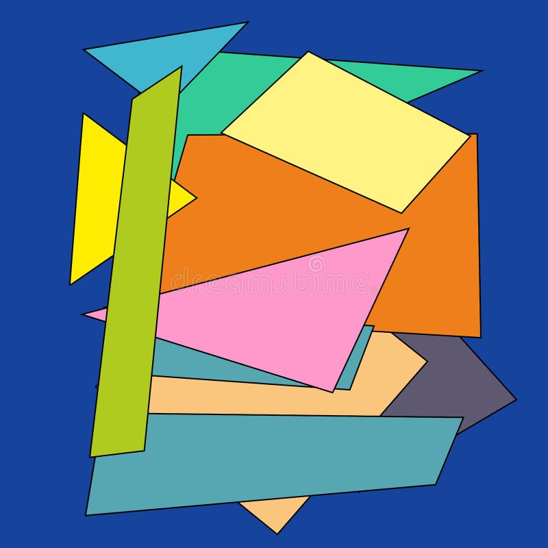 Set of Abstract Multi-colored Geometric Shapes on a Blue Background ...