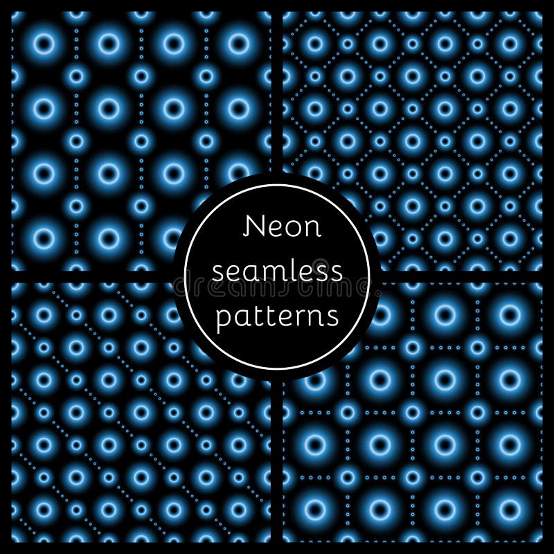 Set of Abstract Neon Circles on Black Background. Vector Seamless ...