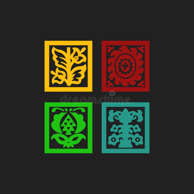 Set of 4 Abstract Pattern Ornament Multi-component Multi Color 3 Stock ...