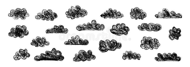 Set of Abstract Pencil Clouds. Hand Drawn Cartoon Cloudy Sky Stock ...