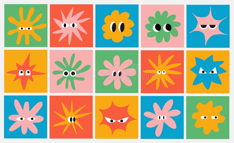 Set of Abstract Playful Basic Shape with Eye. Square with Abstract ...