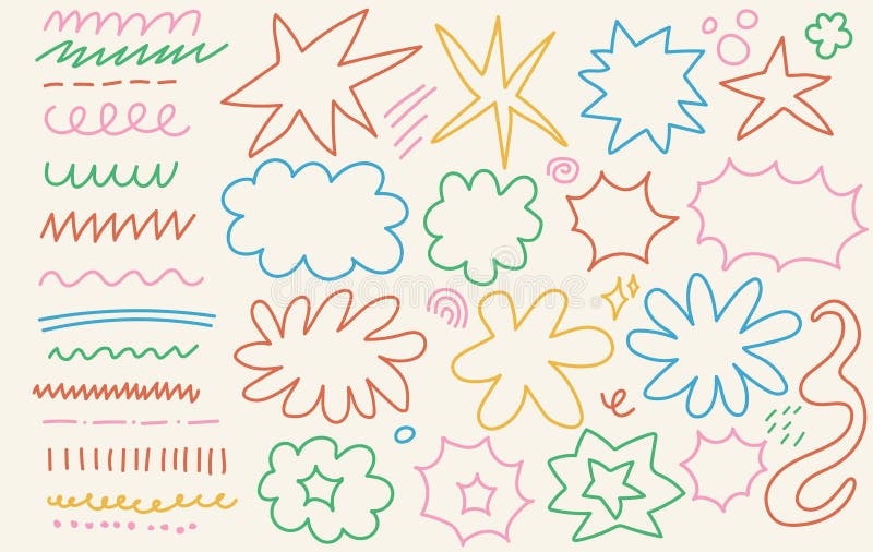 Set of Abstract Playful Organic Shape. Doodle Frame and Line. Groovy ...