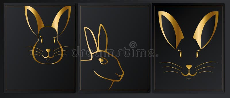Set of Abstract Posters with a Golden Rabbit. Stock Vector ...