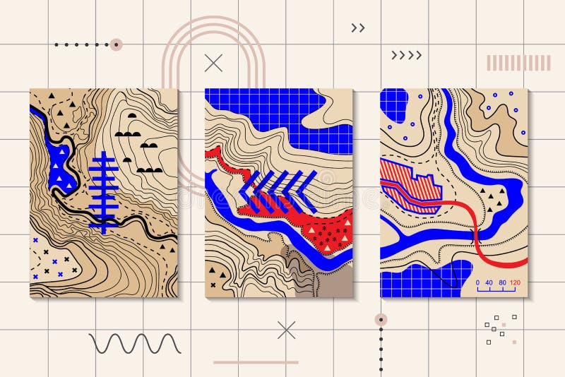 A Set of Abstract Posters Made in the Style of Topographic Maps. Stock ...