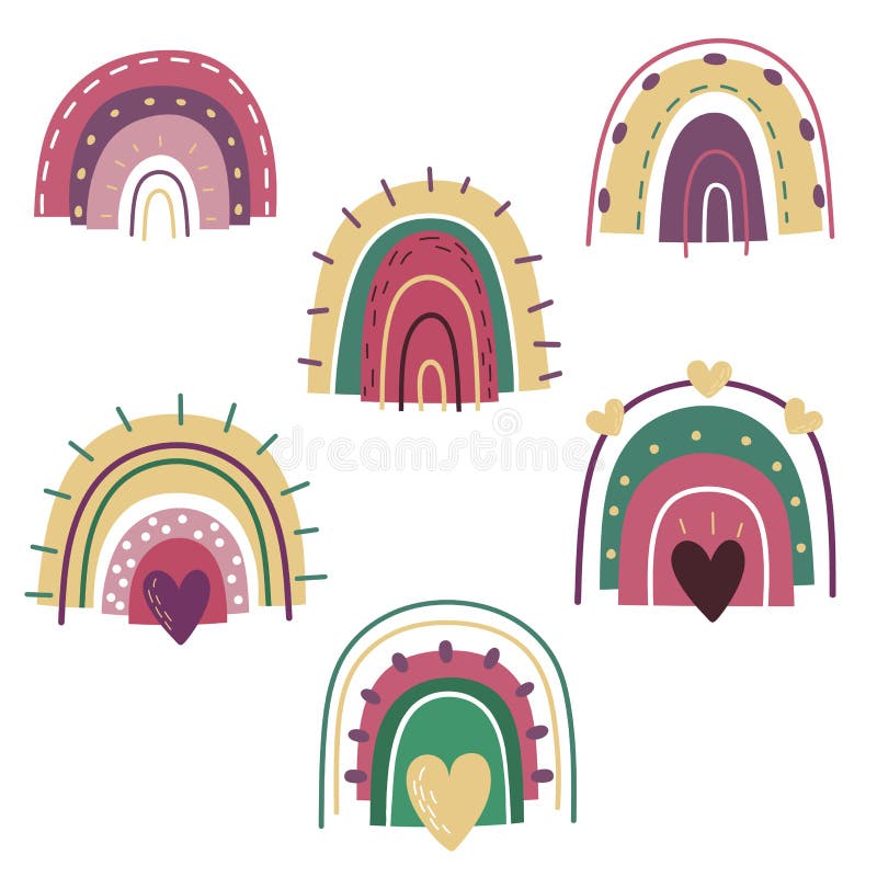 Set of Abstract Rainbows in Cartoon Style. Vector Isolates. Stock ...