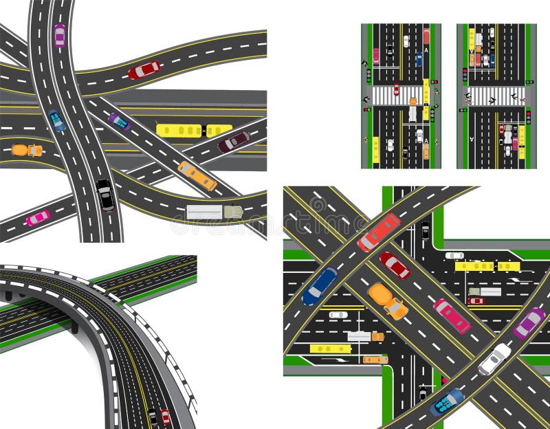 Set of Abstract Road Junction. Crossing of Various Roads. Transport ...