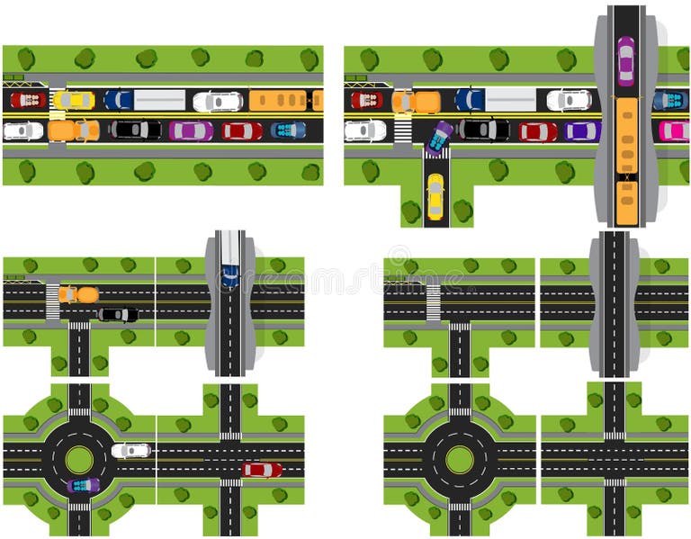 Set of Abstract Road Junctions. Crossroads of Various Roads Stock ...