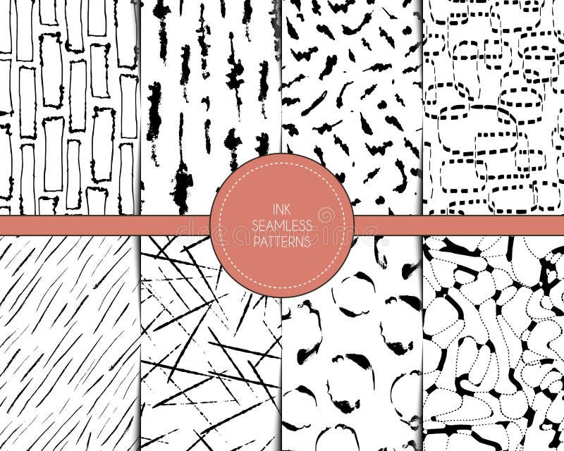 Set of Abstract Seamless Ink Patterns on White Stock Vector ...