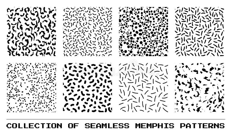 Set of Abstract Seamless Memphis Patterns with Spots and Lines in 80s ...