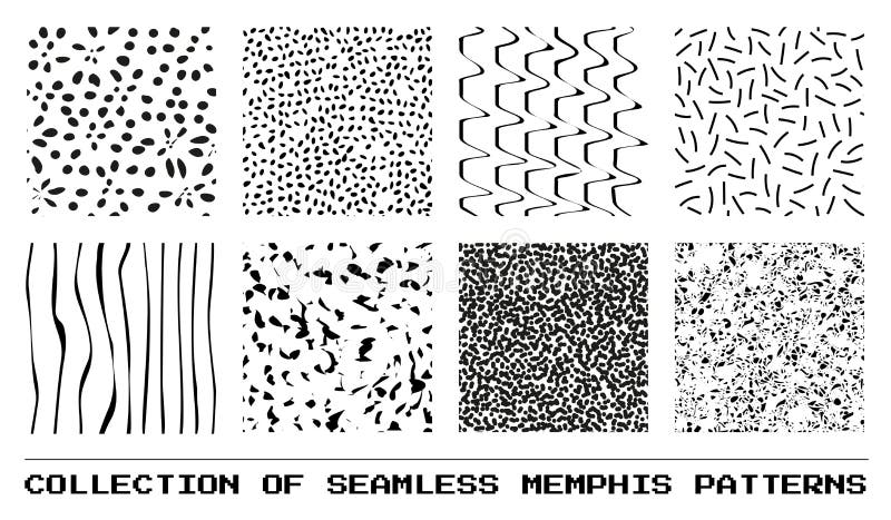 Set of Abstract Seamless Memphis Patterns with Spots and Lines in 80s ...