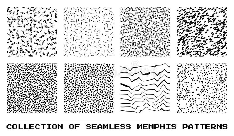 Set of Abstract Seamless Memphis Patterns with Spots and Lines in 80s ...