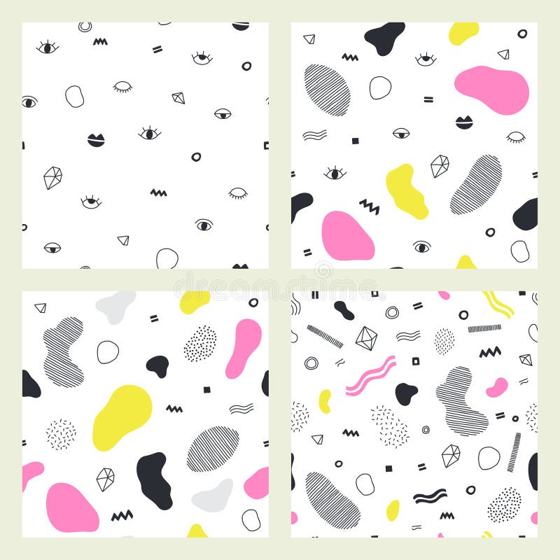 Set Of Abstract Seamless Patterns 80 S 90 S Styles Trendy Memphis