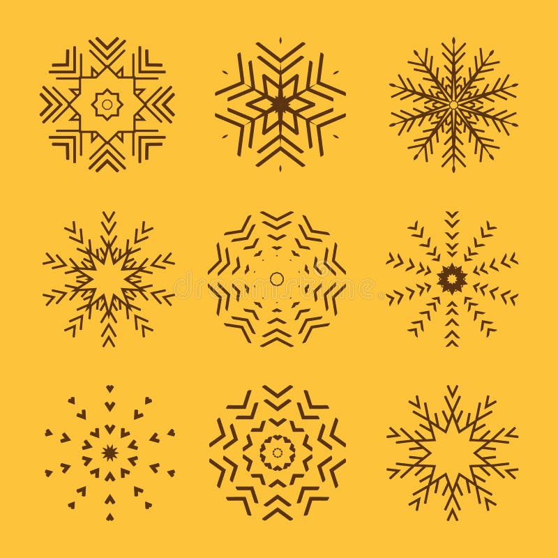 Set of 9 Abstract Snowflakes Stock Illustration - Illustration of flake ...