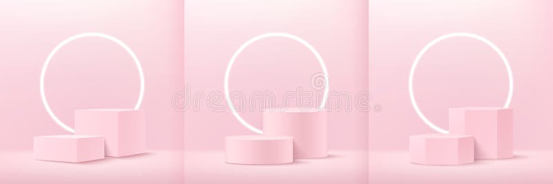 Set of Abstract Soft Pink Cube Round and Hexagon Display for Product on ...