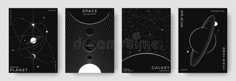 Set of Abstract Space Astronomy Backgrounds. Black and White Science ...