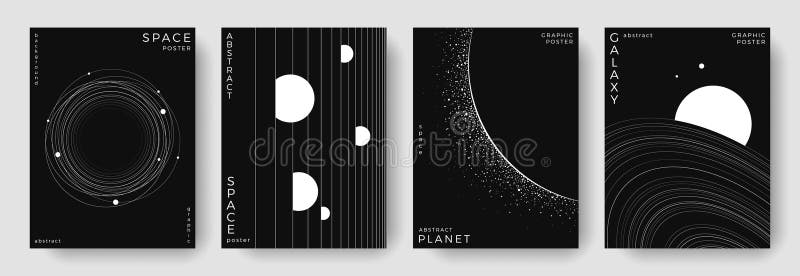 Set of Abstract Space Astronomy Backgrounds. Black and White Science ...