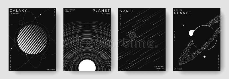 Set of Abstract Space Astronomy Backgrounds. Black and White Science ...