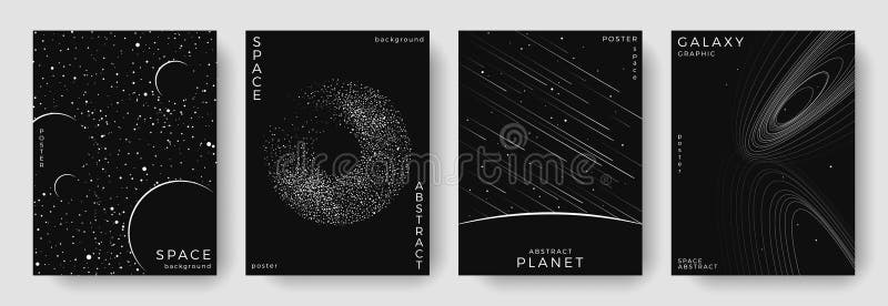 Set of Abstract Space Astronomy Backgrounds. Black and White Science ...