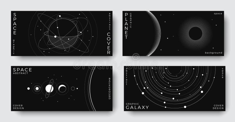 Set of Abstract Space Horizontal Backgrounds. Line Art Galaxy, Universe ...