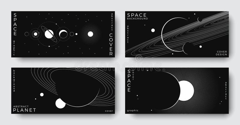Set of Abstract Space Horizontal Backgrounds. Line Art Galaxy, Universe ...