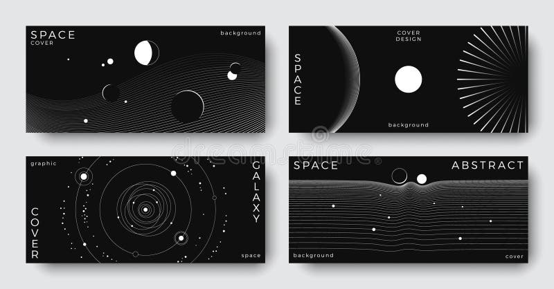 Set of Abstract Space Horizontal Backgrounds. Line Art Galaxy, Universe ...