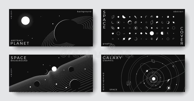 Set of Abstract Space Horizontal Backgrounds. Line Art Galaxy, Universe ...