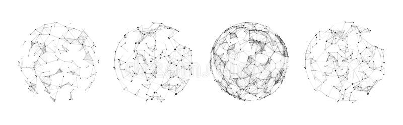 Set of Abstract Spheres from Points and Lines on a White Background ...