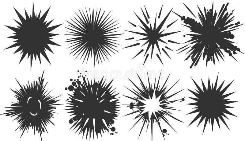 Set of Abstract Starburst and Explosion Vector Silhouettes in Black and ...