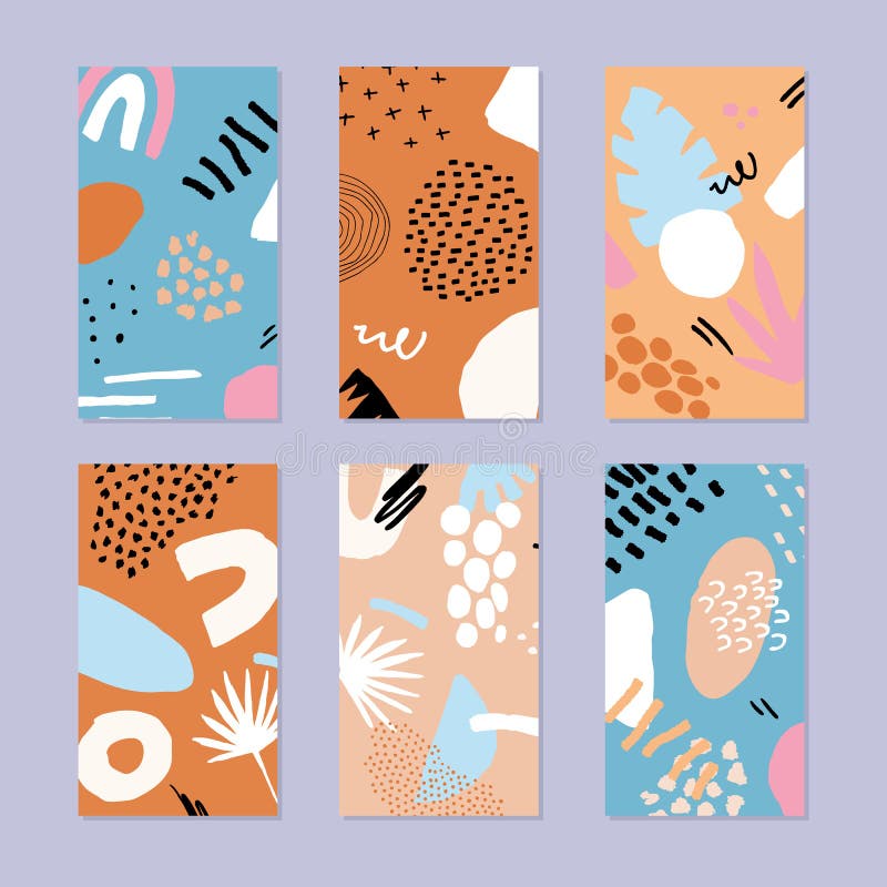 Set of Abstract Story Backgrounds. Hand Drawn Natural Pattern in Trendy ...