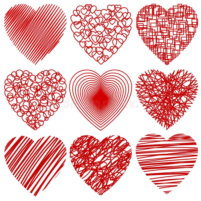 Set of Abstract Stylized Hearts Isolated on White Stock Vector ...