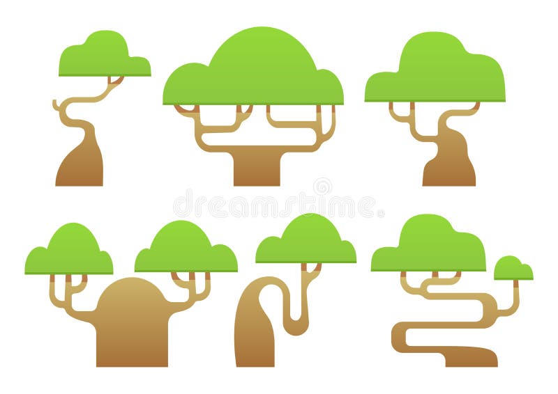 Set of Abstract Stylized Trees Cartoon Stock Vector - Illustration of ...