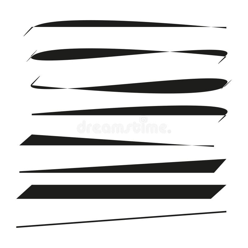 Set of Abstract Tapered Line Designs. Various Dynamic, Elongated Shapes ...
