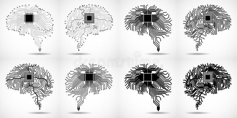 Set of Abstract Technological Brain. Cpu Stock Vector - Illustration of line, intelligence ...