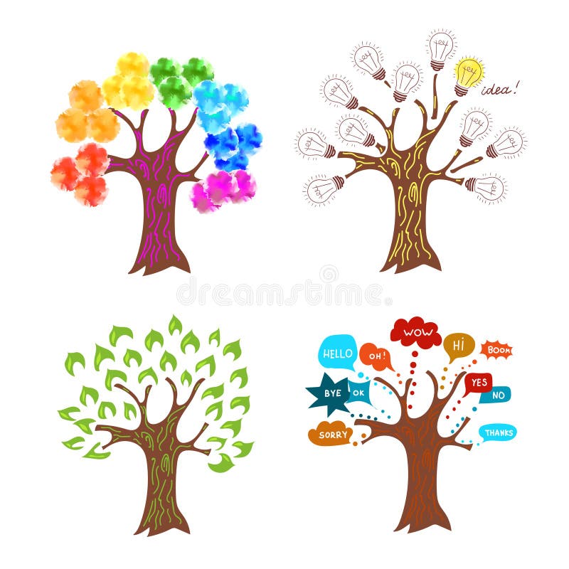 Set of Abstract Trees. Concepts of Idea, Ecology, Connection, Creative ...