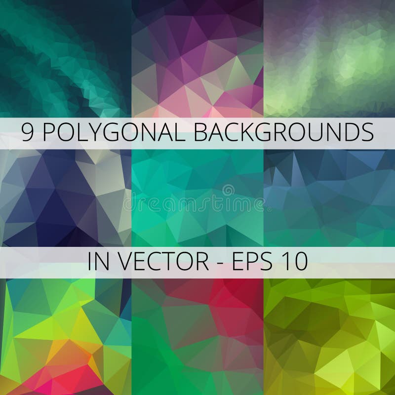 Set of 9 Abstract Triangle Polygonal Backgrounds Stock Illustration - Illustration of mesh ...