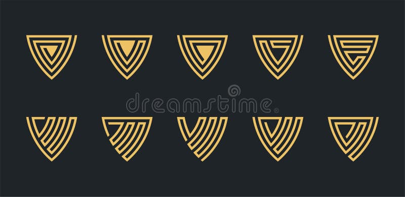 Set of Abstract Triangle Shield Mono Line Logo Template Stock Vector ...