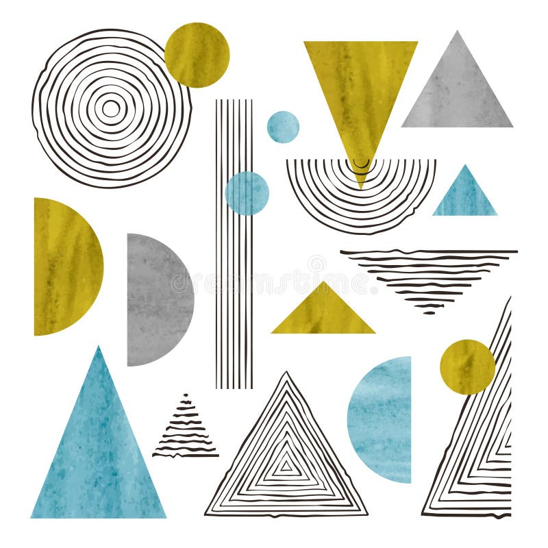 Set of Abstract Watercolor and Hand Drawn Geometric Shapes Stock Vector ...