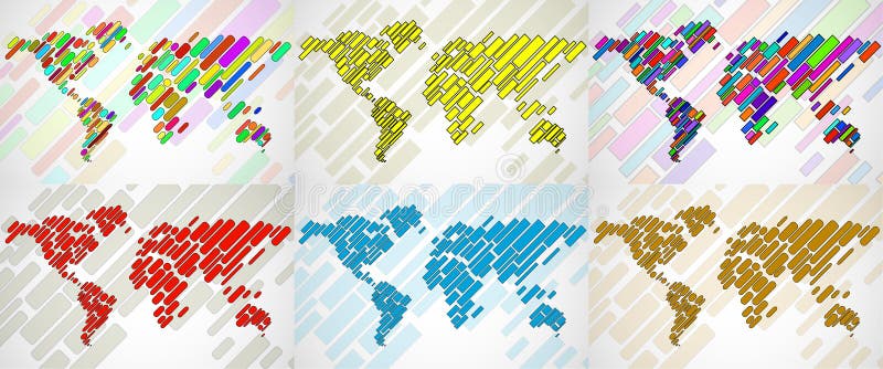 Set of Abstract World Maps with Lines. World Stripes Map Stock Vector ...